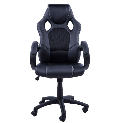 (Black) Homcom PU Leather & Mesh Racing Chair | Swivel Gaming Chair on ...