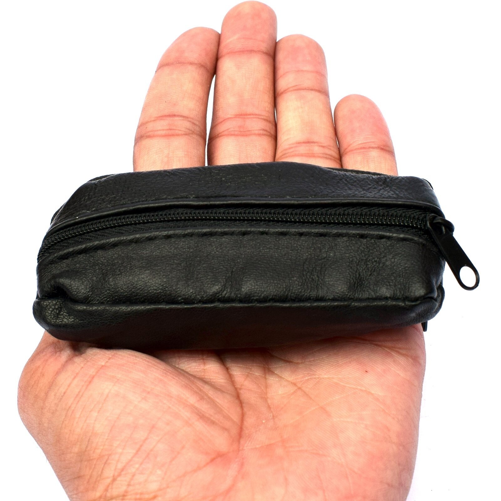 Mens Ladies SMALL REAL Leather Coin Purse - Key Case - Pouch TWO Zips ...