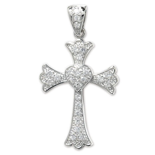 (18 Inch) Mens Sterling Silver Bling Cross Pendant On A Black Leather ...