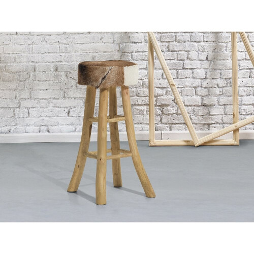 Stool - Hocker- Counter chair - Brown - Teak - Lamb leather - WALTON on ...