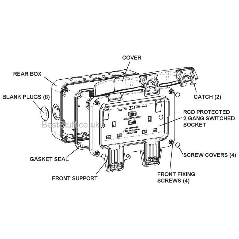 British General WP22RCD 13A 2-Gang Storm Weatherproof Outdoor RCD ...