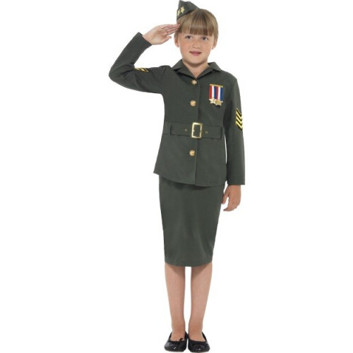 Smiffy's Children's WW2 Army Girl Costume, Jacket, Skirt, Attached Belt ...