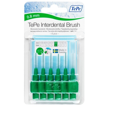 0.8mm Green Tepe Interdental Brushes - 6 Pack 08mm Interdent 5 - tepe 6 ...