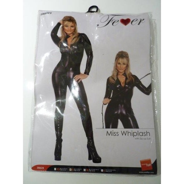 Small Black Shiny Catsuit Costume Miss Whiplash Fancy Dress Fever