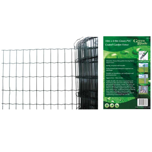 10mx 0.9m Green Pvc Coated Border Fence - garden green wire fence heavy ...