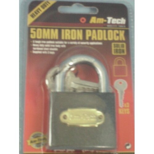 50mm Iron Padlock - Heavy Duty Security Amtech Cast Small Outdoor ...