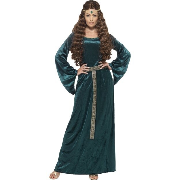 Extra Large Green Ladies Medieval Maid Costume - Fancy Dress Marion ...