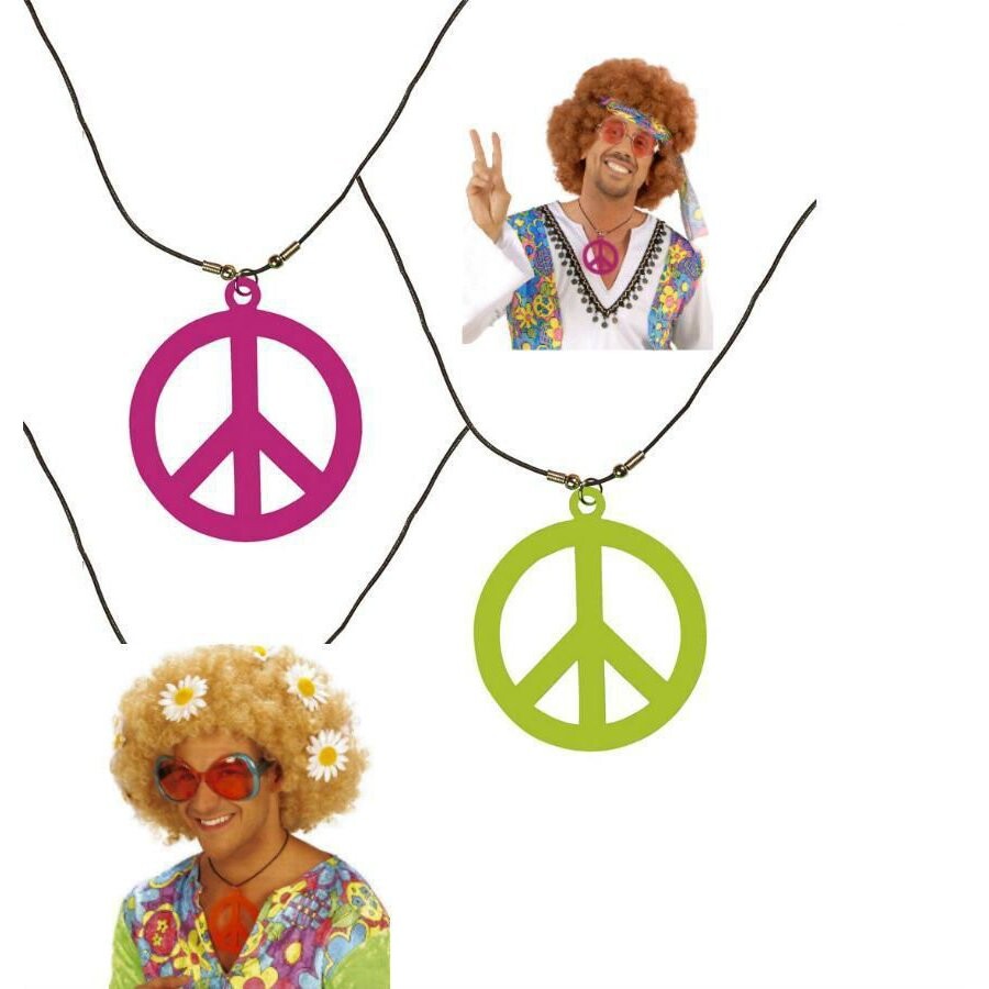 Neon Assorted Adults Hippie Necklace - Peace Chain 70s Flower Theme ...
