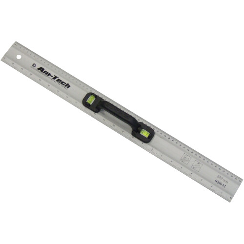 24" Rule With Spirit Level - 24 Aluminium 600mm Ruler Two Vials Handle ...