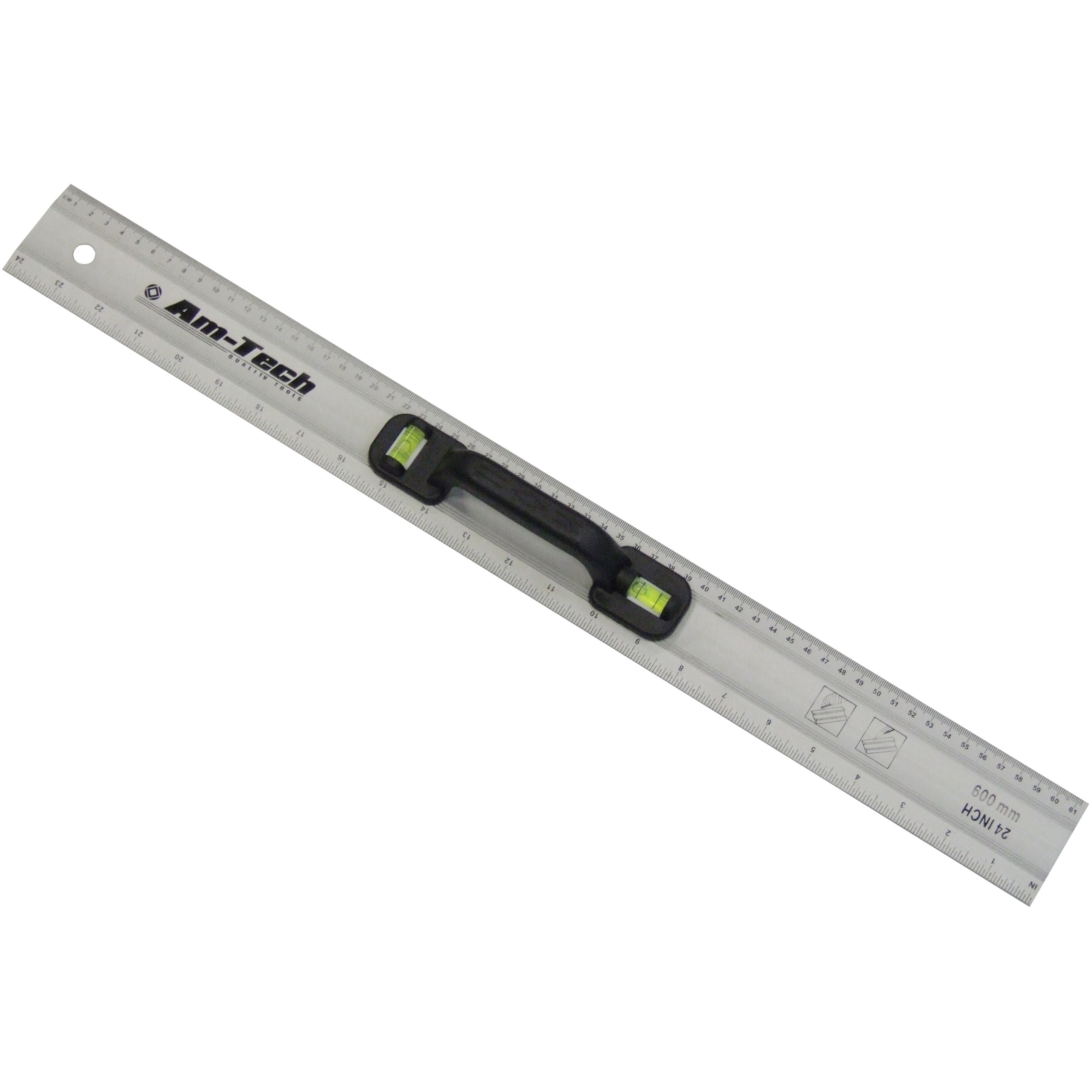 24" Rule With Spirit Level - 24 Aluminium 600mm Ruler Two Vials Handle ...
