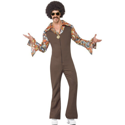 Smiffy's Adult Men's Groovy Boogie Costume, Jumpsuit With Attached ...