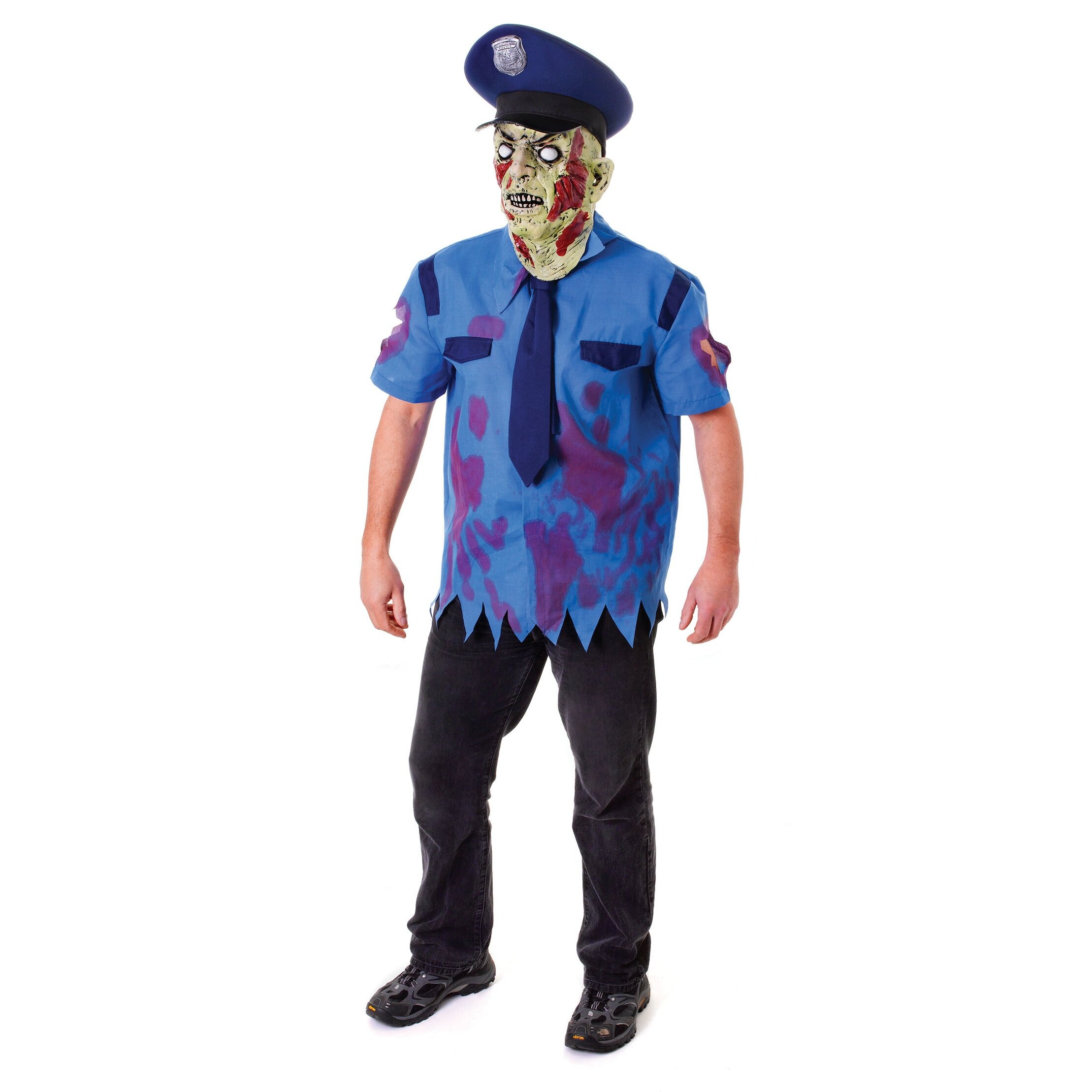 Men's Zombie Cop Costume With Mask - Fancy Dress Halloween Horror ...