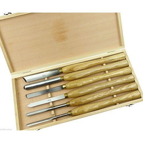 6pc HSS Wood Turning Chisels Lathe Set Beech Brass Handle Skew Round ...