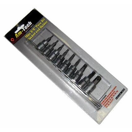 10pc 3/8'' Torx Socket Set - 38 Bit Rail Star Drive T10 T55 Torque Male ...