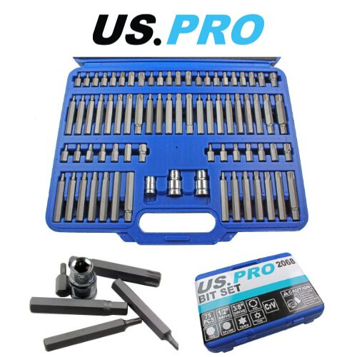 US PRO 75PC Hex, Spline, Torx & Tamper Proof Torx Bit Set 2068 on OnBuy