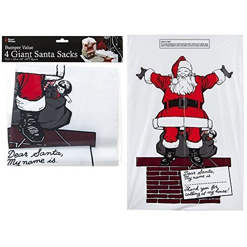 Snow White Branded Bumper Value Pack Of 4 Plastic Giant Santa Sacks, 75 ...