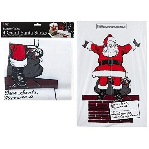 Snow White Branded Bumper Value Pack Of 4 Plastic Giant Santa Sacks, 75 ...