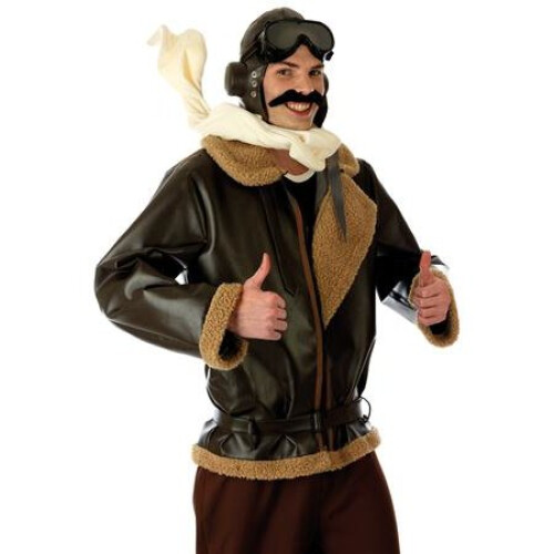 Large Men's War Time Fighter Pilot Costume - WW2 Biggles Fancy Dress ...