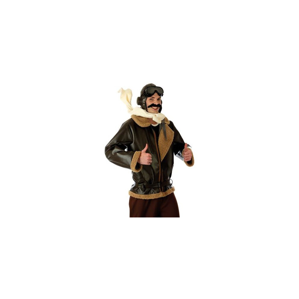 Large Men's War Time Fighter Pilot Costume - WW2 Biggles Fancy Dress ...