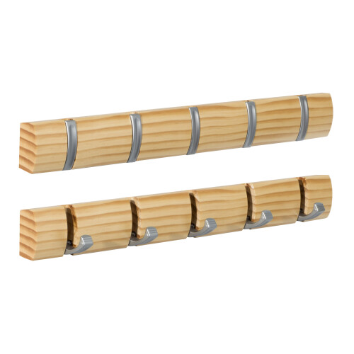 5pc Concealed Coat Hook Board | Pine Effect Folding Hook Rack on OnBuy