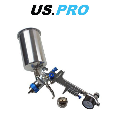 US PRO HVLP Spray Gun With Regulator 2 Nozzels 1.4 & 2.0mm 1000ml Cup ...