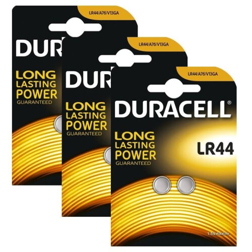 6 x Duracell LR44 1.5V Alkaline Button cell Batteries LR44 A76 AG13 357 ...