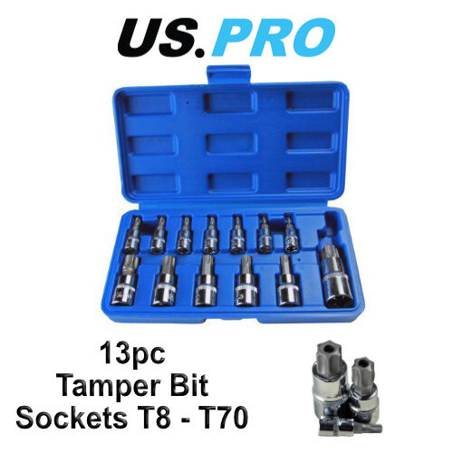 US PRO 13pc Torx Star Bit Socket Set - Tamper Bit Sockets T8 - T70 on OnBuy