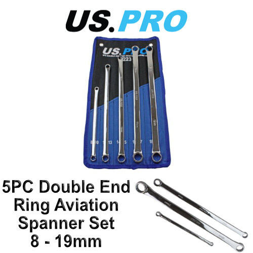 US PRO 5pc Aviation Double Ended Ring Extra Long Spanner Set 8 - 19mm ...