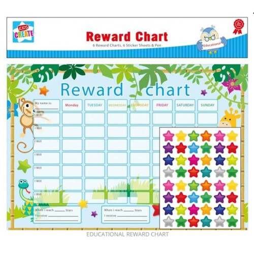 Kids Reward Chart Bundle: 6 Charts, 6 Sticker Sheets & Black Pen for ...