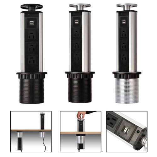 Pull Pop Up Power Outlet 5 US Plug 2 USB Kitchen Worktop Desk Sockets ...