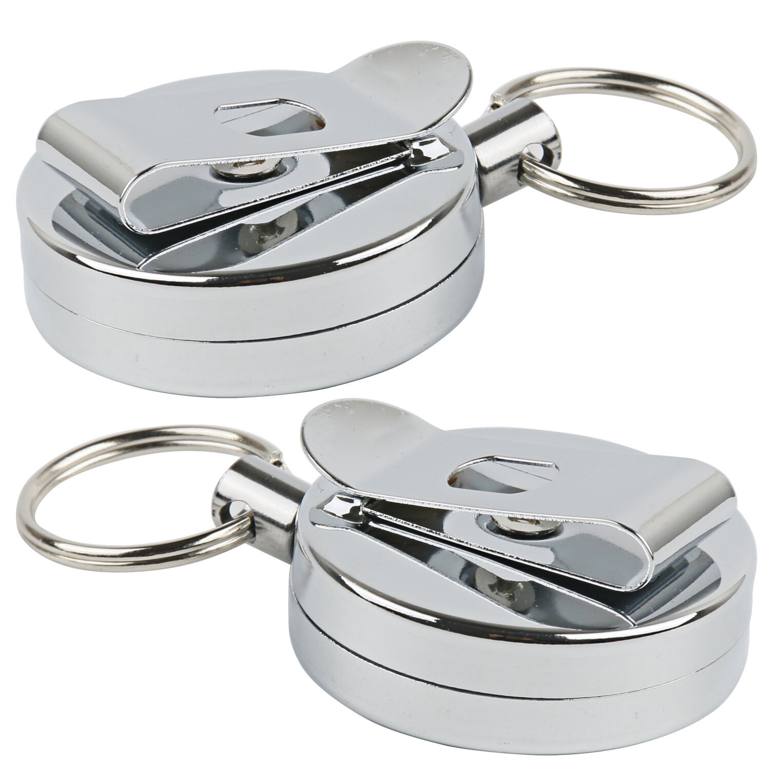 TRIXES 2PC Silver Chrome Retracting Keychains 60cm Extending Cord with ...