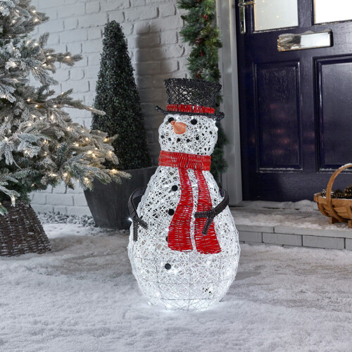 LED Rattan Snowman Christmas Figure - 70cm | Light Up Indoor & Outdoor ...