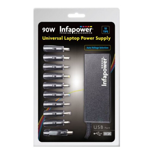 Infapower P034 Universal Laptop Power Supply 90W with USB port 10 Tips ...