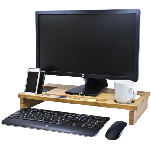Bramley Power Bamboo Wood Monitor Riser Raiser Plinth Stand for Monitor ...