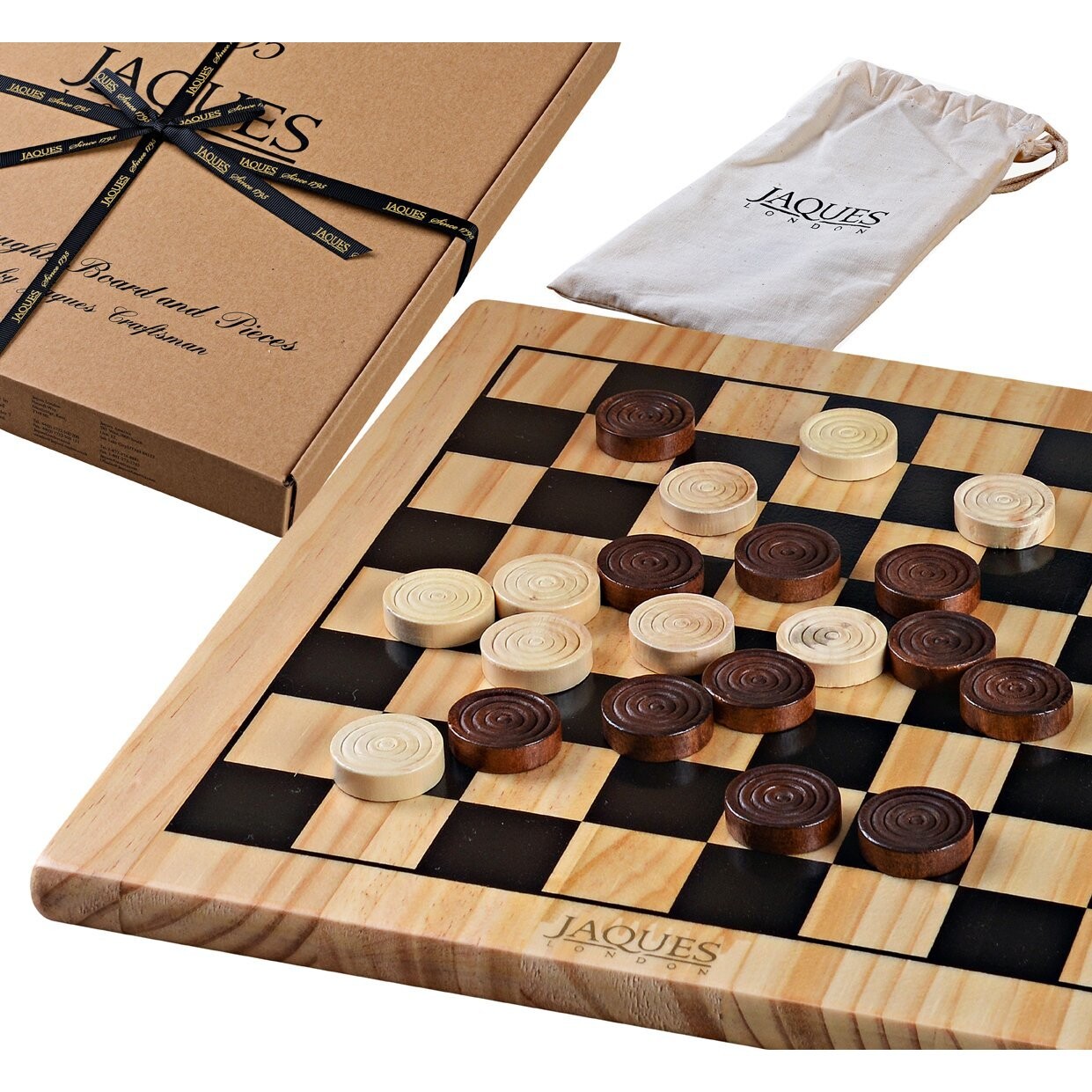 Jaques of London Draughts Set - 12" Wooden Checkers Board Game with ...
