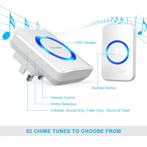 TeckNet Wireless Doorbell, Twin Waterproof Wall Plug-in Cordless Door ...