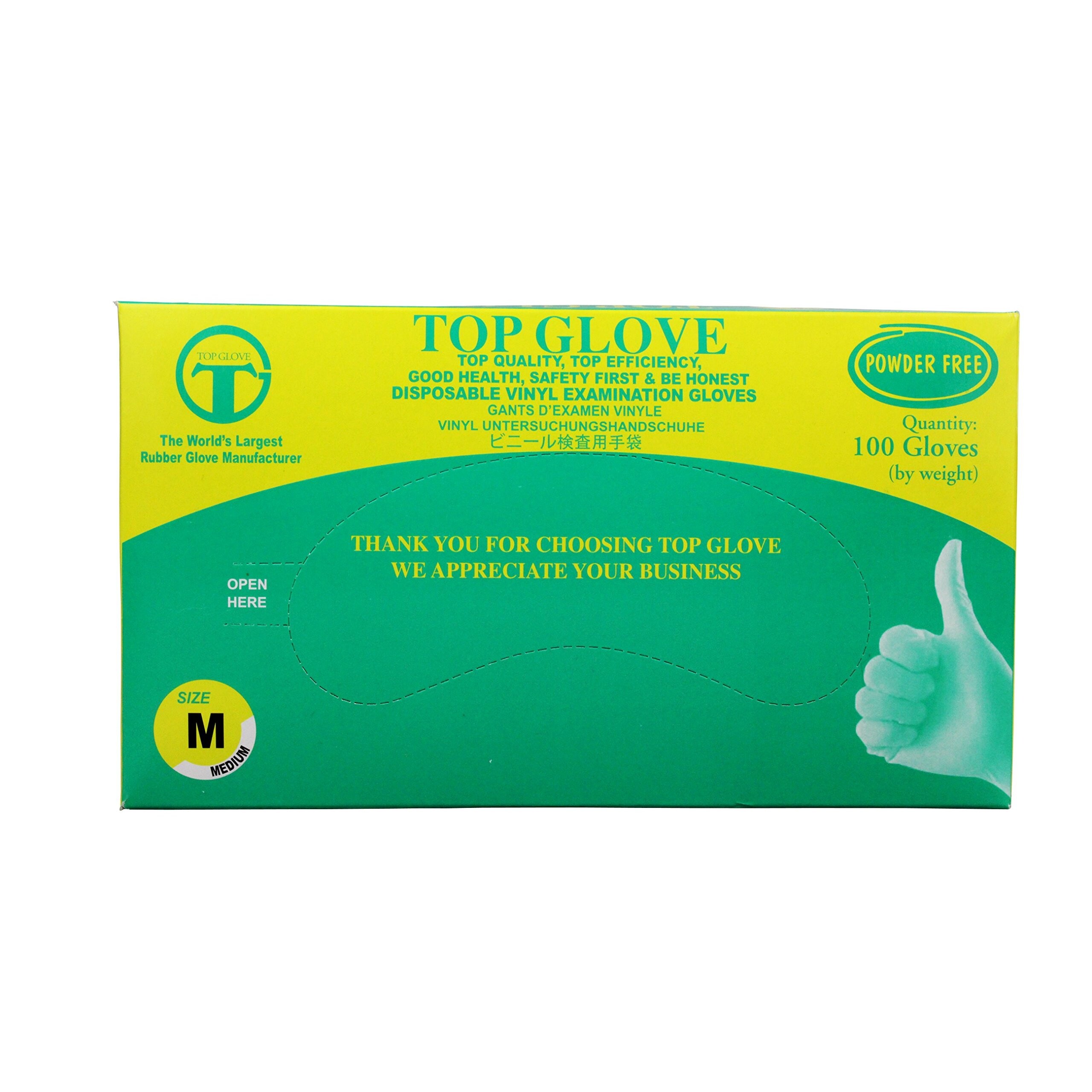 Top Glove Powder Free Disposable Vinyl Gloves - AQL 1.5 - Box of 100 ...