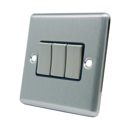 Triple Light Switch 3 Gang - Satin Matt Chrome - Square - Black - Metal ...
