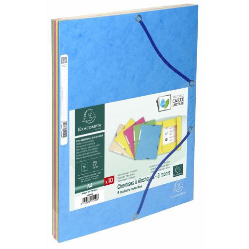 Exacompta Europa A4 Elasticated 3 Flap Folders, 400 gsm, Assorted ...
