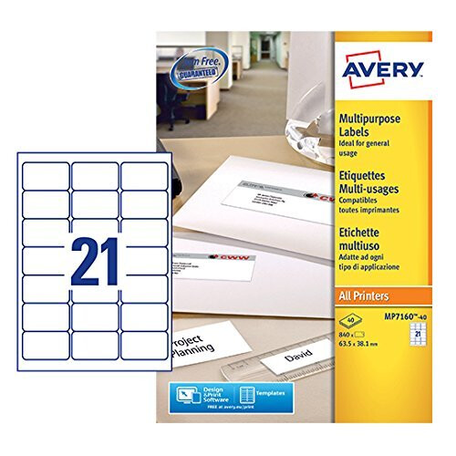 Avery MP7160-40 self-adhesive Multipurpose Labels, 21 labels per A4 ...