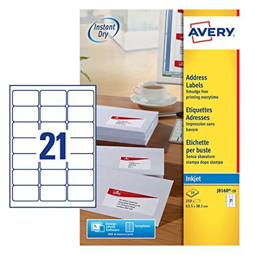 Avery J8160-10 Self-Adhesive Address/Mailing Labels, 21 Labels per A4 ...