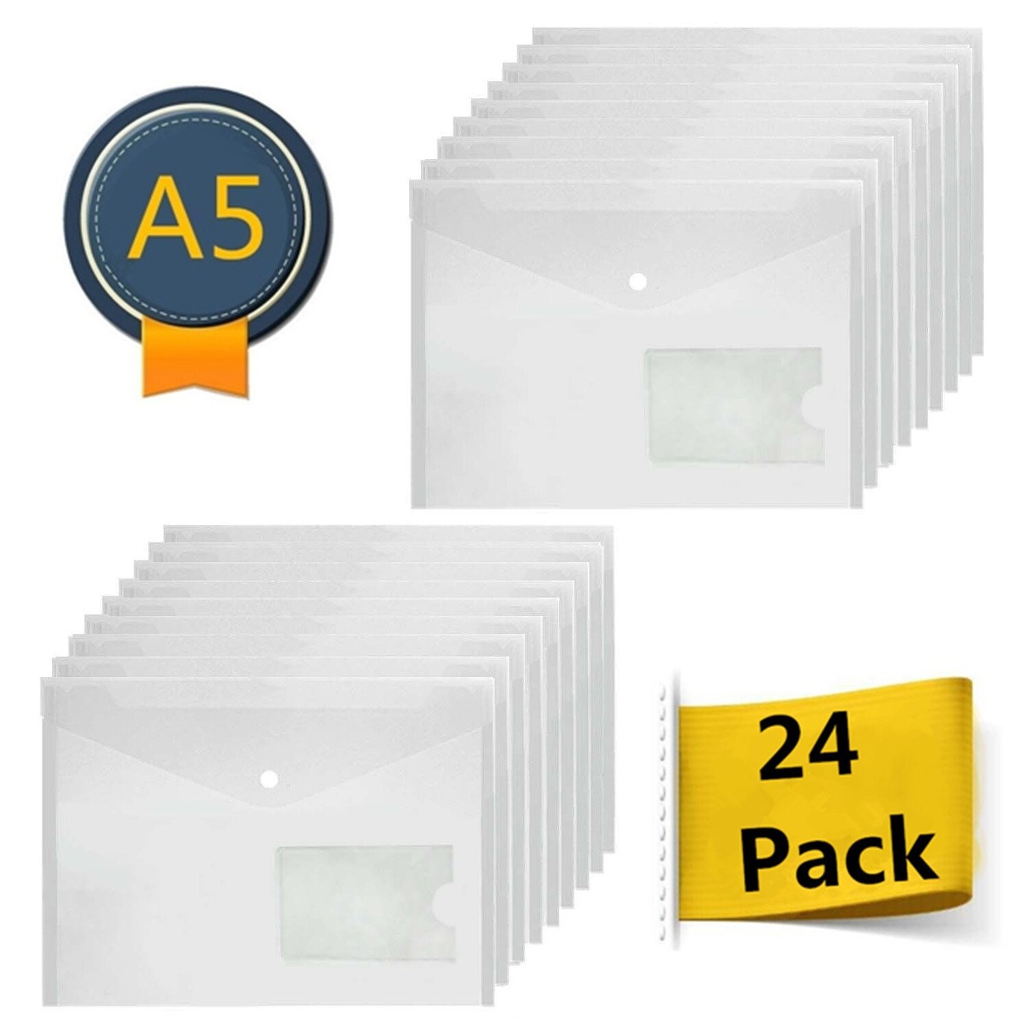 A5 Plastic Wallets Clear - 24 Pcs Popper Wallet Polypropylene Document ...