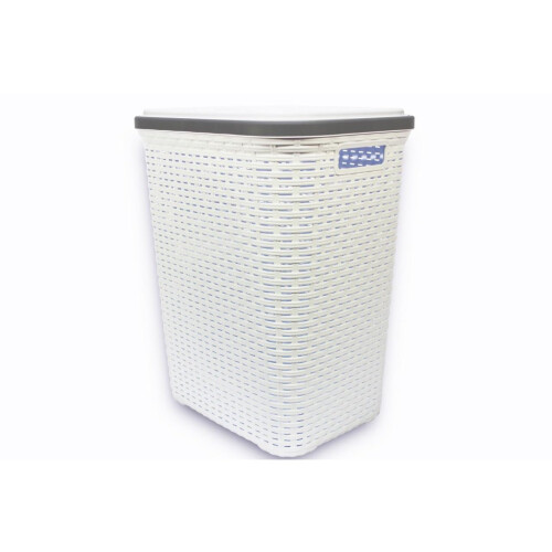 (White) Plastic 56L Laundry Basket | Rattan Style Washing Bin on OnBuy
