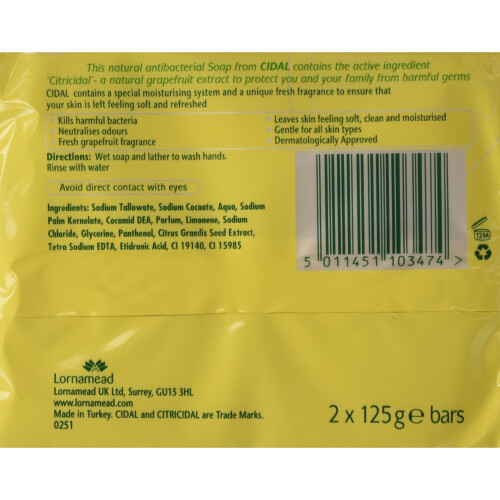 Cidal 250g Natural Antibacterial Soap - Pack of 2 on OnBuy