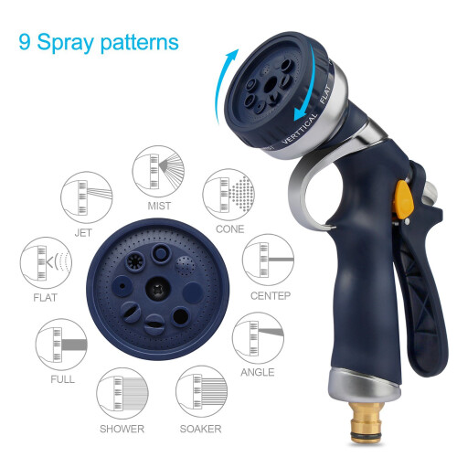 VOXON Metal Garden Hose Spray Gun, 9 Adjustable Patterns, Heavy Duty ...