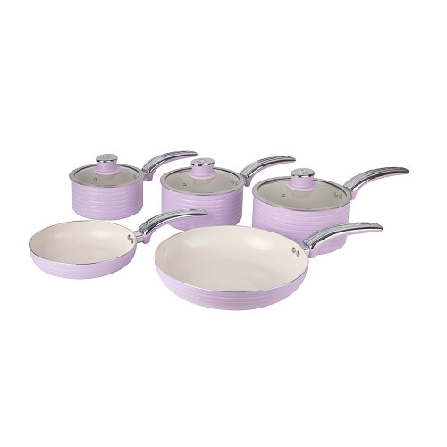 Swan Pink Retro Non-Stick 5pce Pan Set, 3 Saucepans 16/18/20cm, 2 ...
