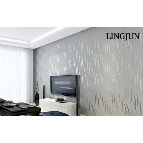 Modern Minimalist Non-woven Water Plant Pattern 3D Flocking Embossed Wallpaper Roll Living Room ...