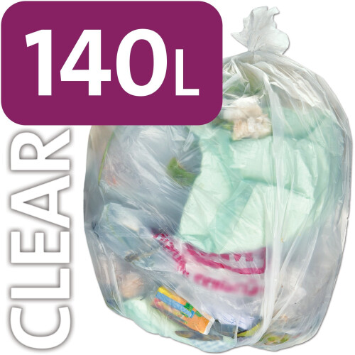 25 x Alina 140L Polythene Clear Heavy-Duty Wheeled Bin Liner / Wheelie ...