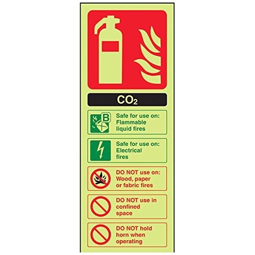 VSafety 11004AC-G Fire Extinguisher Sign, CO2 ID, Glow In The Dark 1 mm ...