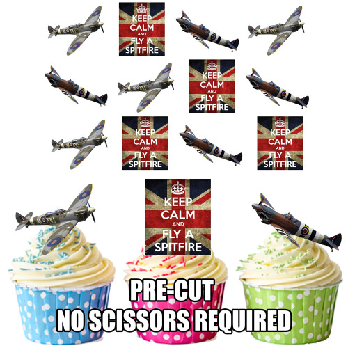 PRE-CUT Keep Calm British Spitfire Mix - Edible Cupcake Toppers / Cake ...